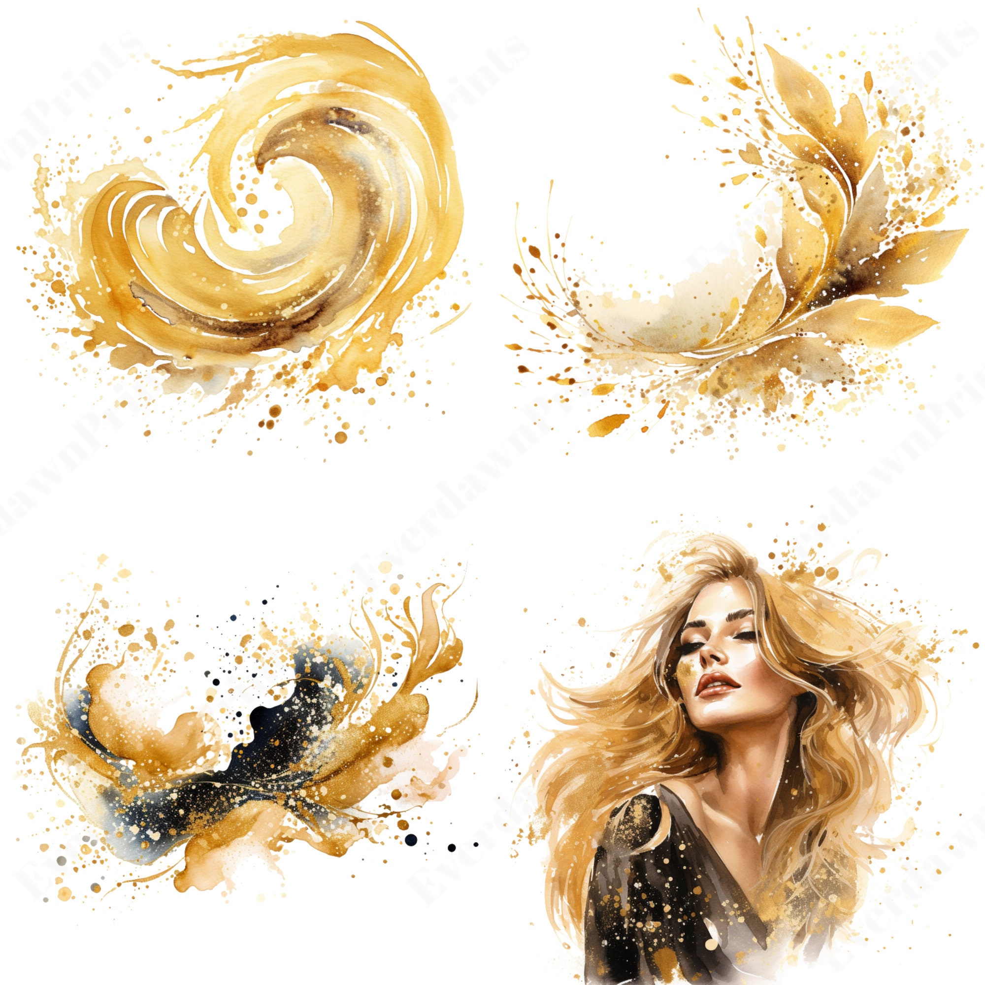 22 Watercolor Golden Splash, Splash, Watercolor Splash, Clipart ...