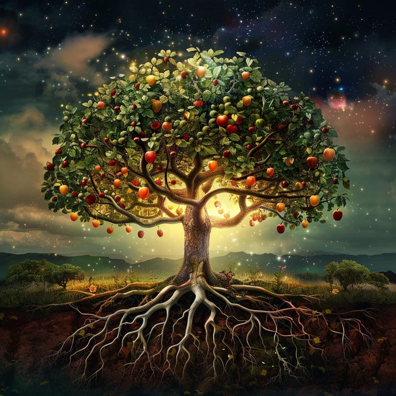 24 Enchanted Apple Tree Clipart, Mystical Sunset Illustration, Fantasy ...
