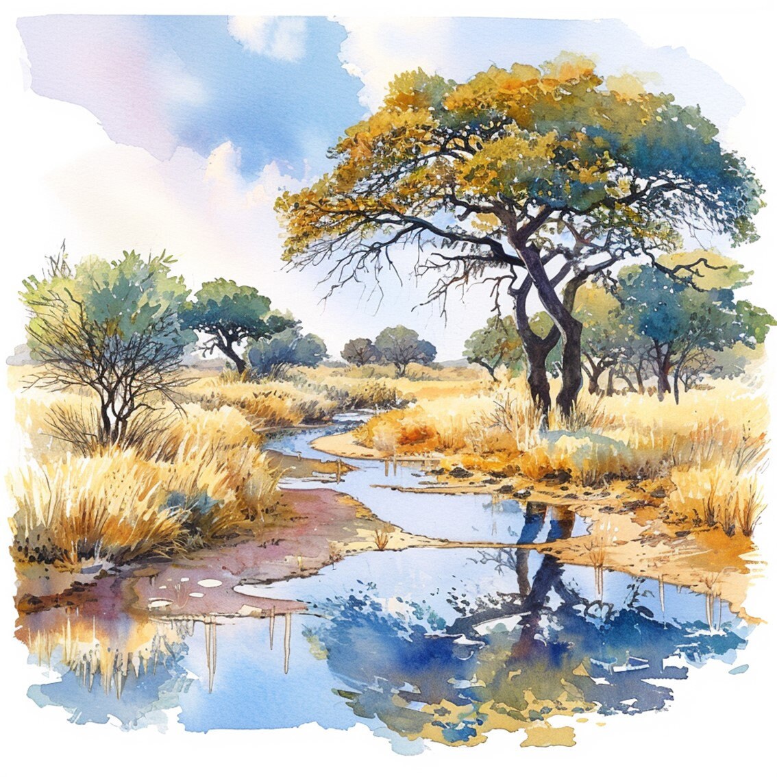 28 African Savanah Watercolor Clipart, Digital Download, Nature Wall ...