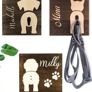 Custom Wood Dog Personalized Leash Holder Puppies Wooden Carving ...