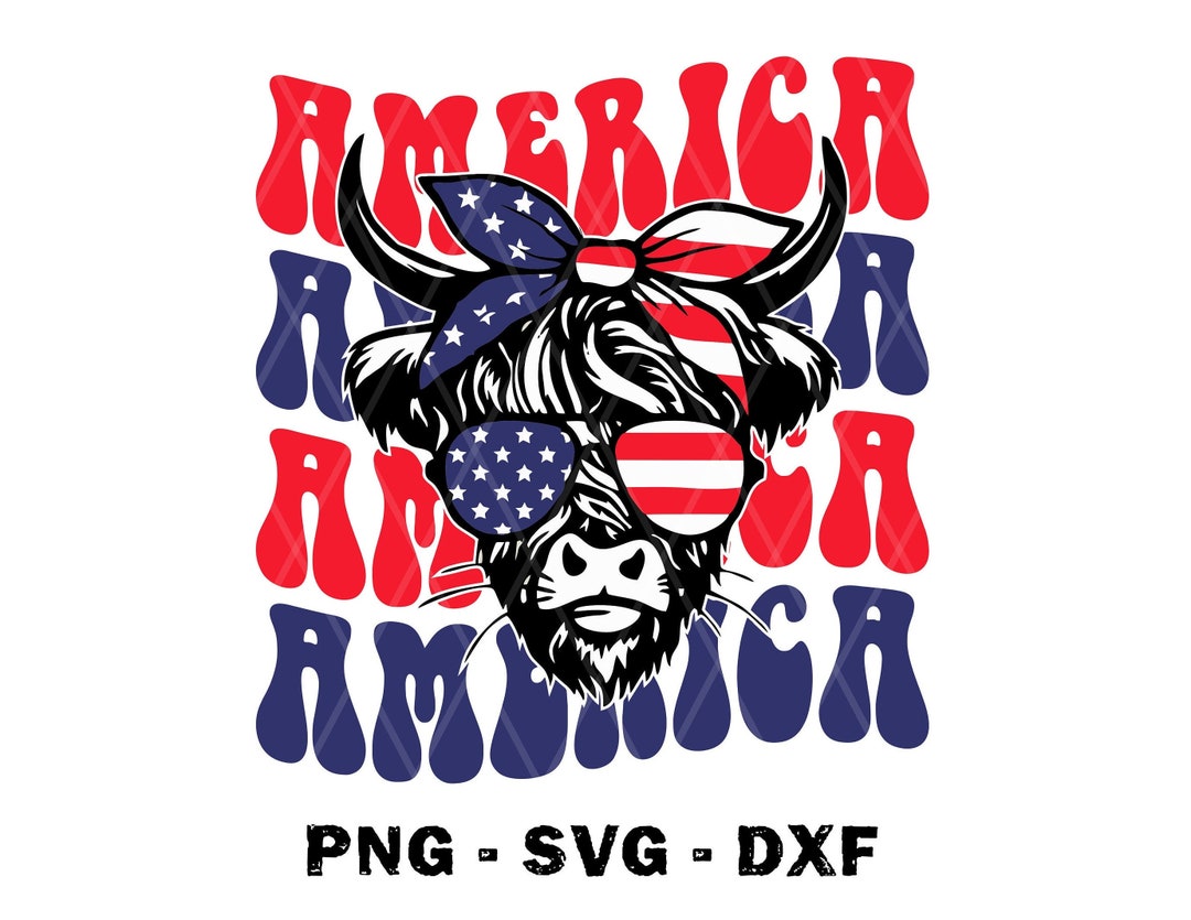 Patriotic Highland Cow America SVG, 4th of July SVG, Usa Flag Bandana ...