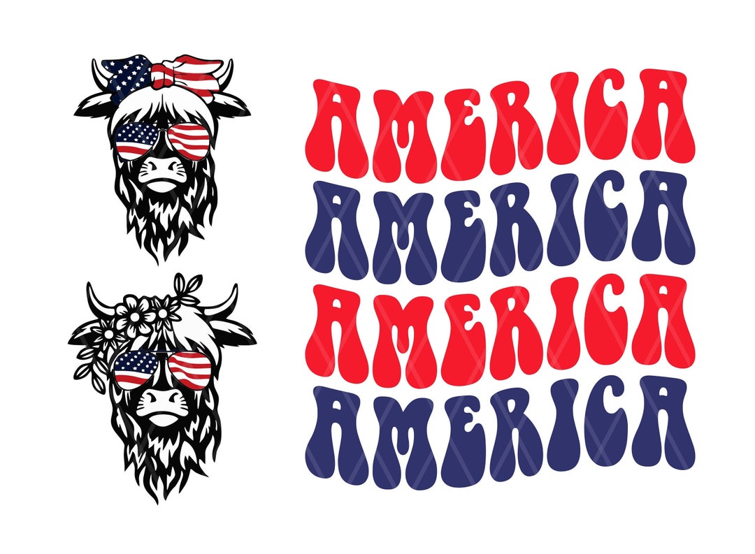 Bundle Patriotic Highland Cow America SVG, 4th of July SVG, Usa Flag ...