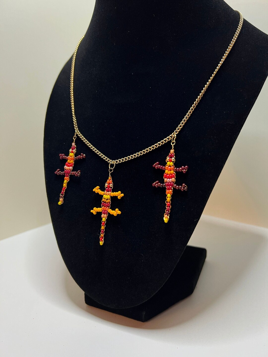 Lizard Necklace Fire Energy Warm Colors Beaded Lizards on 19 Chain - Etsy