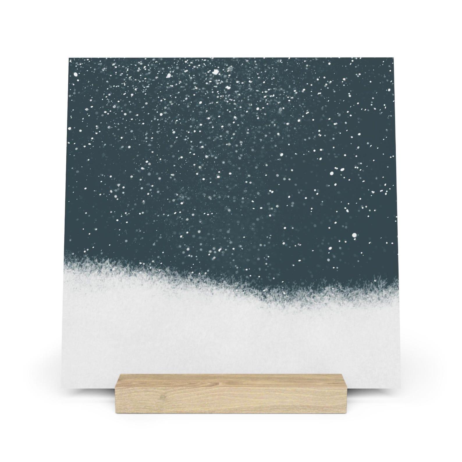 Snowfall Serenity: Minimalist Winter Scene Print With Hand-crafted Oak ...