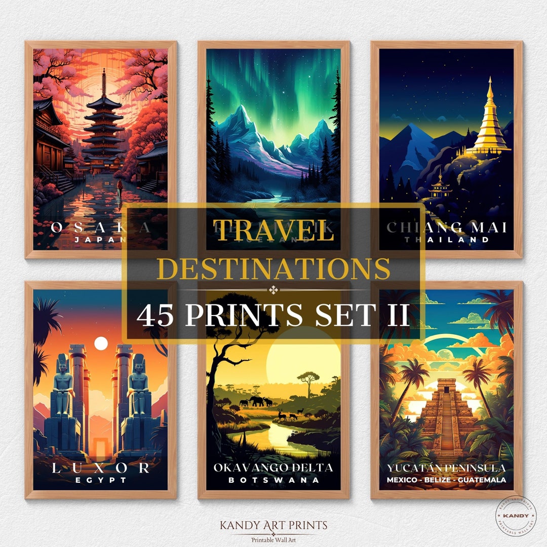45 Travel Destination Prints, Travel Poster, Travel Wall Decor, Retro ...