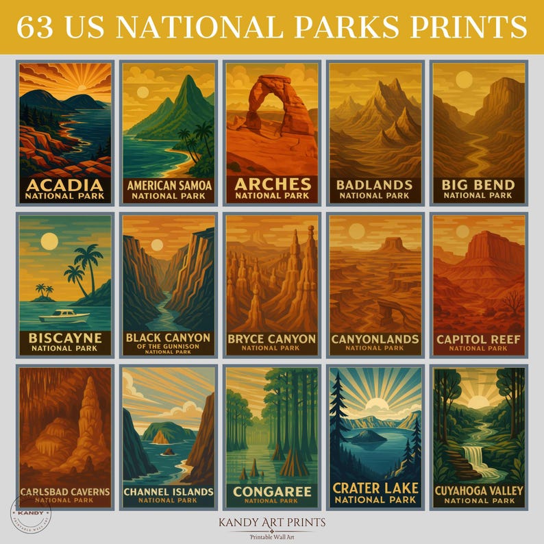 63 US National Park Prints, National Park Poster, Travel Wall Decor ...