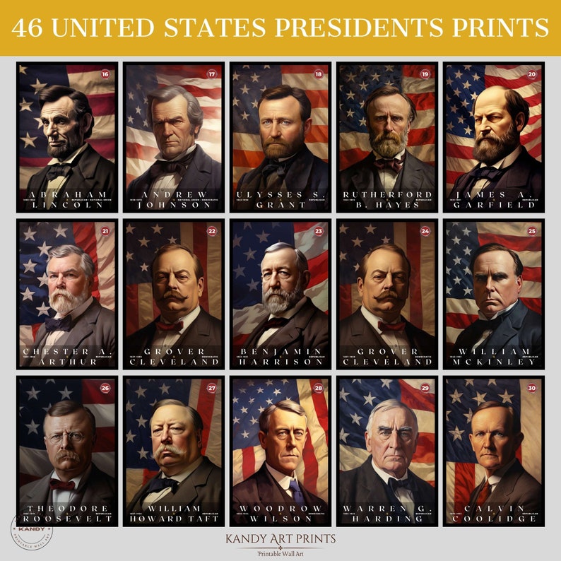 46 US Presidents Prints, US Presidents Poster, American History, Office ...
