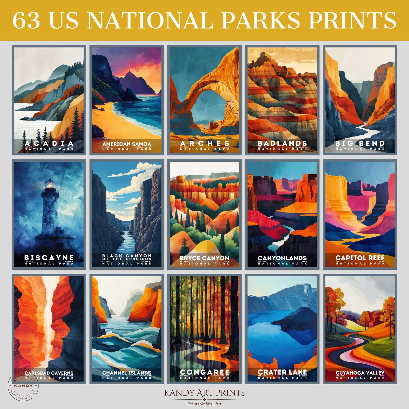 63 US National Park Prints, National Park Poster, Travel Wall Decor ...