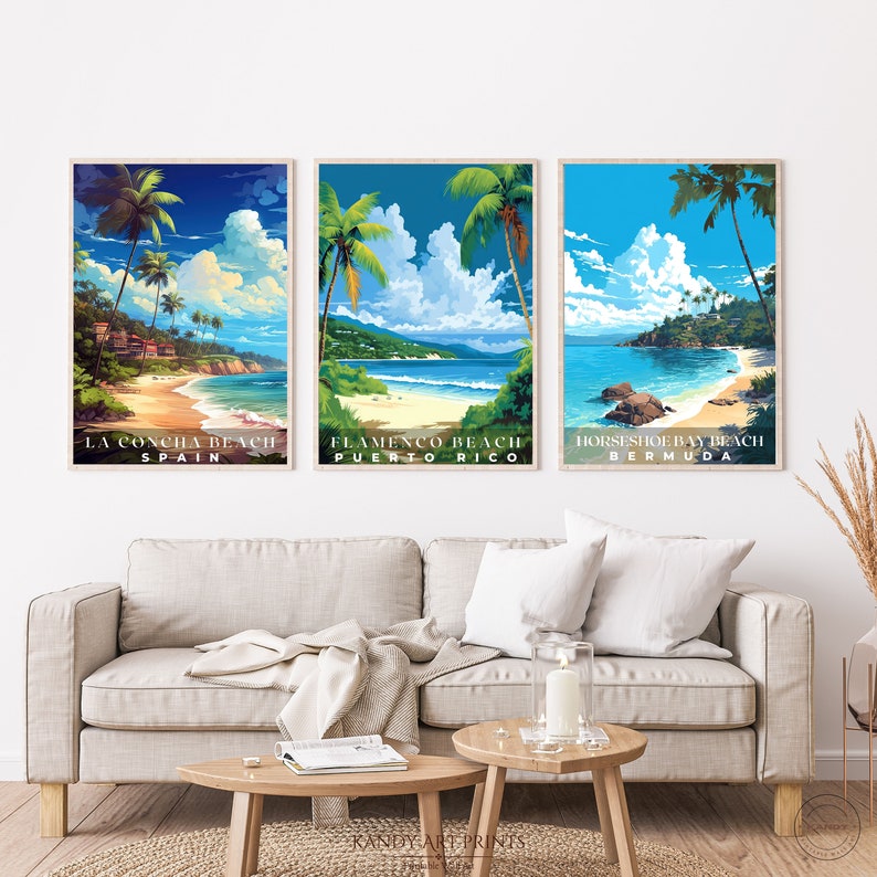 Travel Posters, 45 Beautiful Beach Prints, Beach Lover Gift, Retro ...