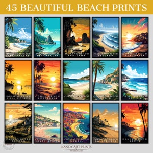 Travel Posters, 45 Beautiful Beach Prints, Beach Lover Gift, Retro ...