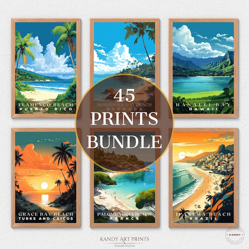 Travel Posters, 45 Beautiful Beach Prints, Beach Lover Gift, Retro ...