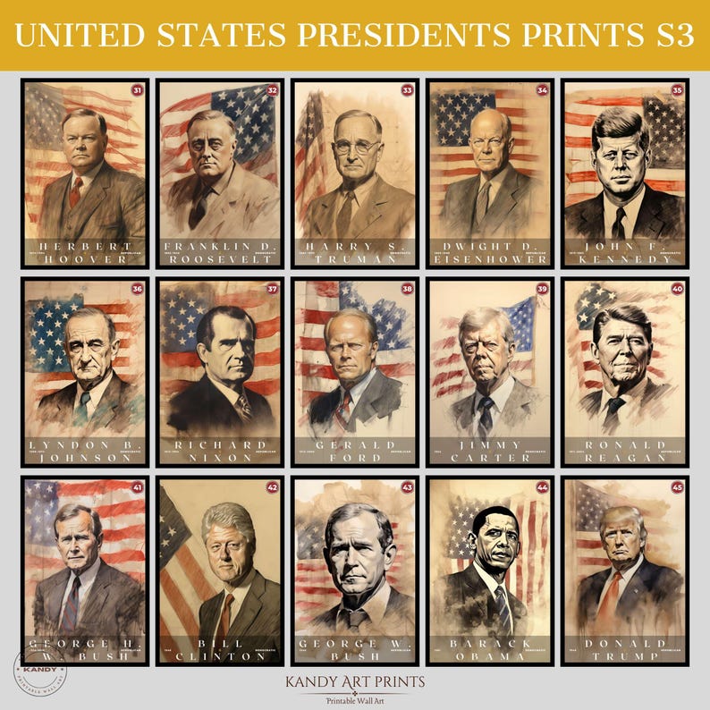 47 US Presidents Prints, US Presidents Poster, American History ...