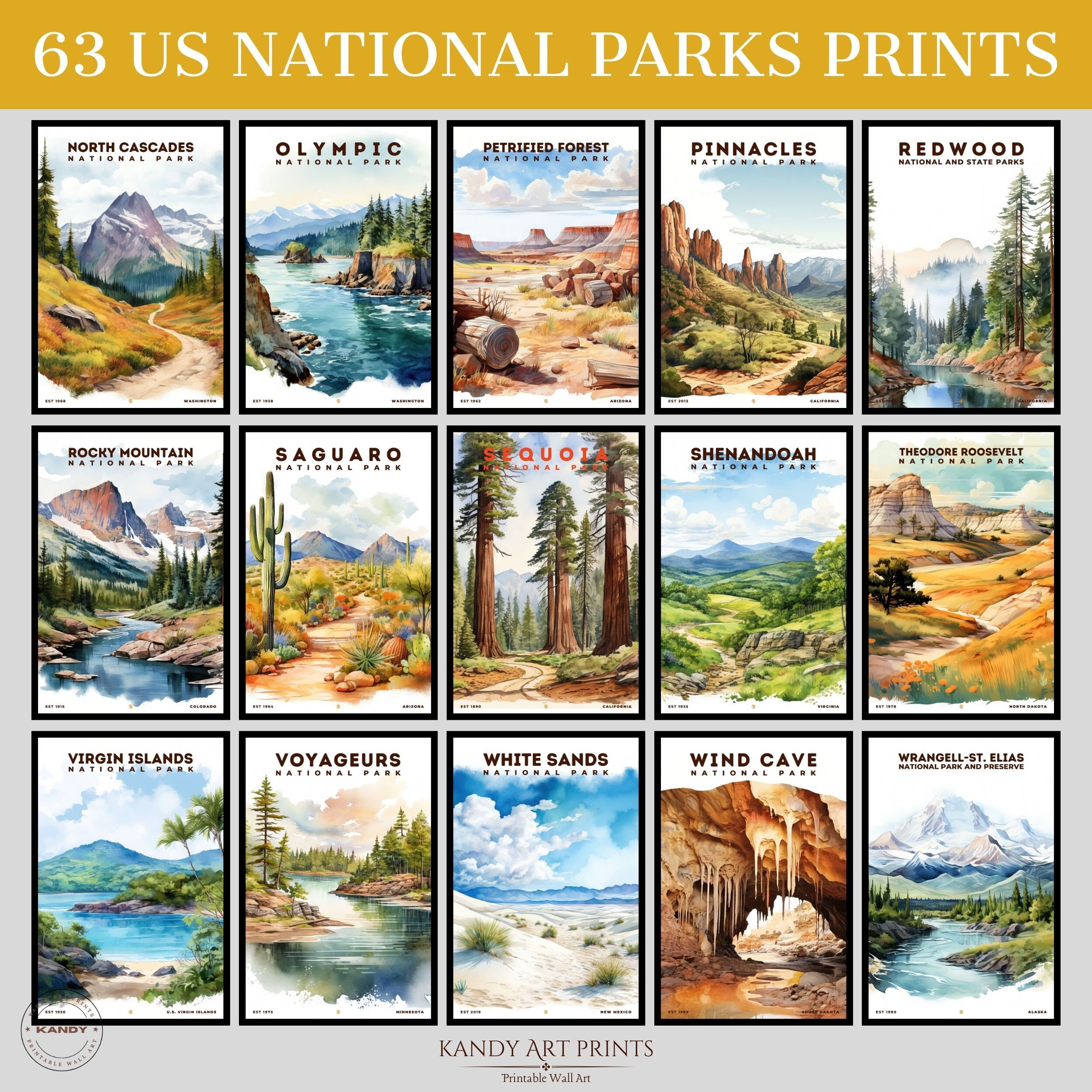 63 US National Park Prints National Park Poster Travel Wall - Etsy