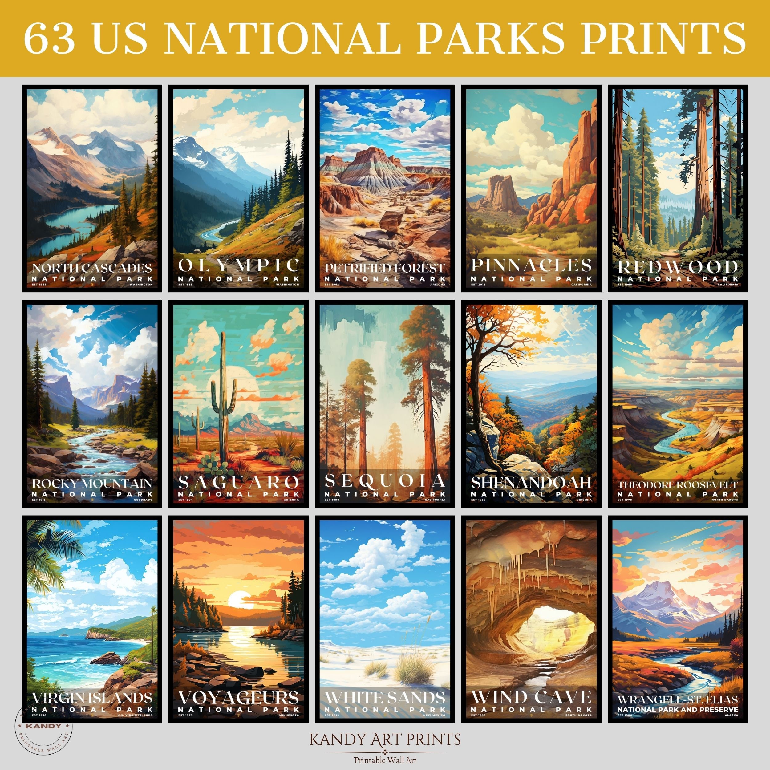 63 US National Park Prints, National Park Poster, Travel Wall Decor ...