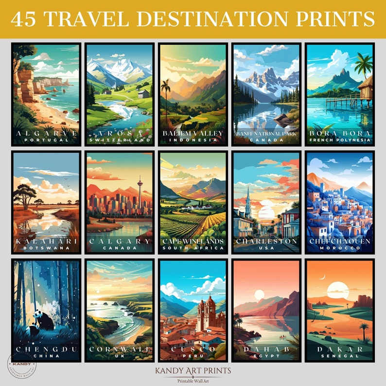 45 Travel Destination Prints, Travel Poster, Travel Wall Decor, Retro ...