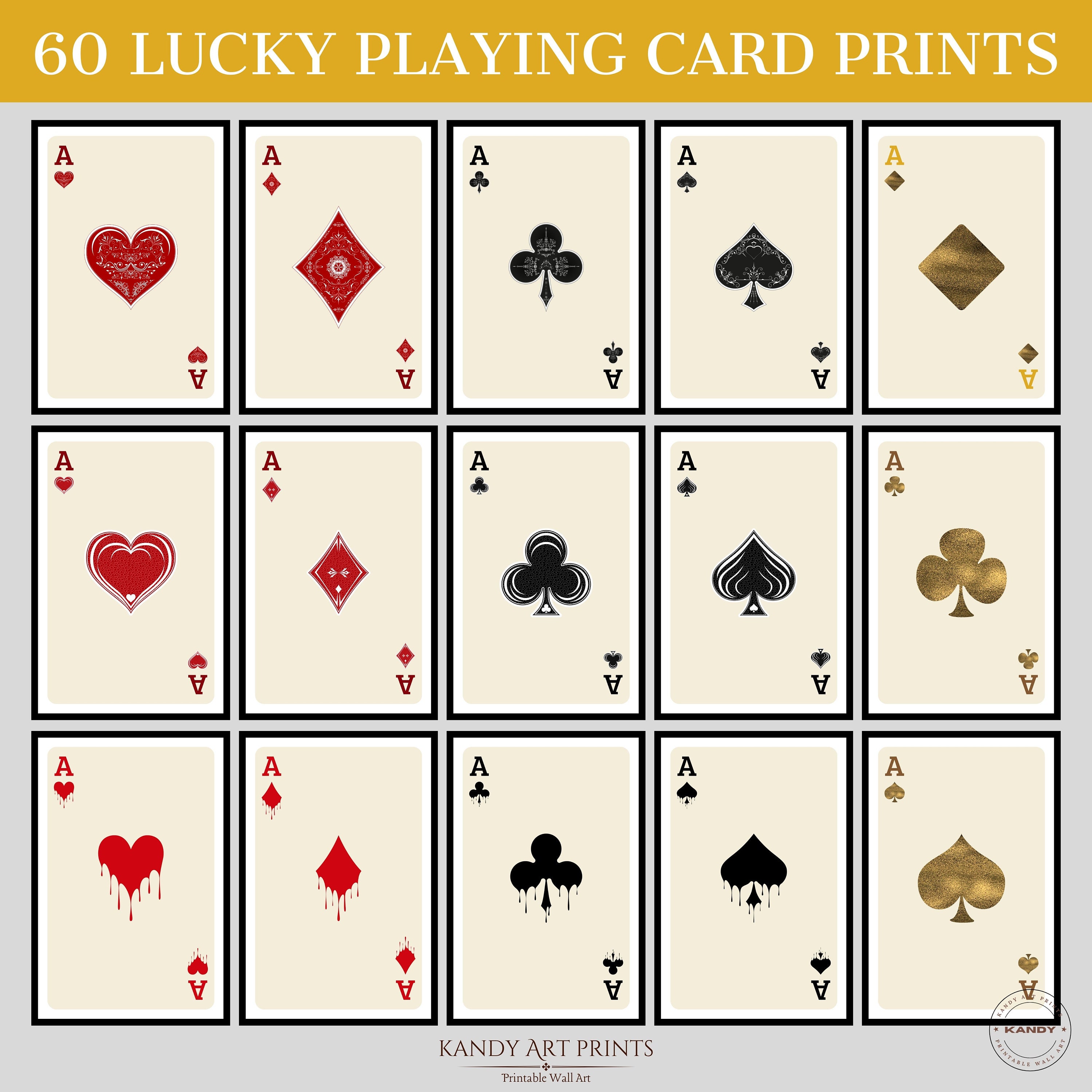60 Playing Card Prints, Retro Wall Art, Printable Wall Art, Funny Art ...