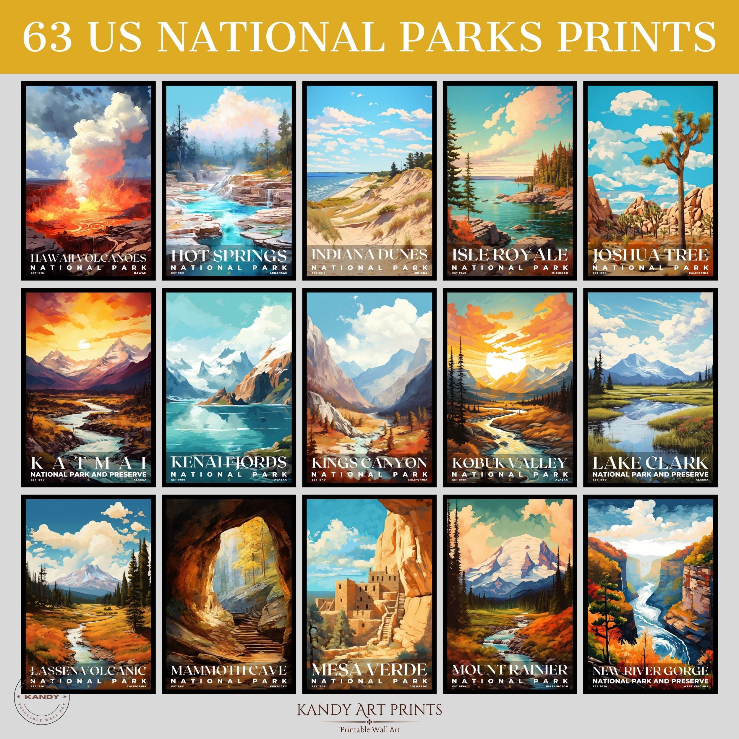 63 US National Park Prints, National Park Poster, Travel Wall Decor ...