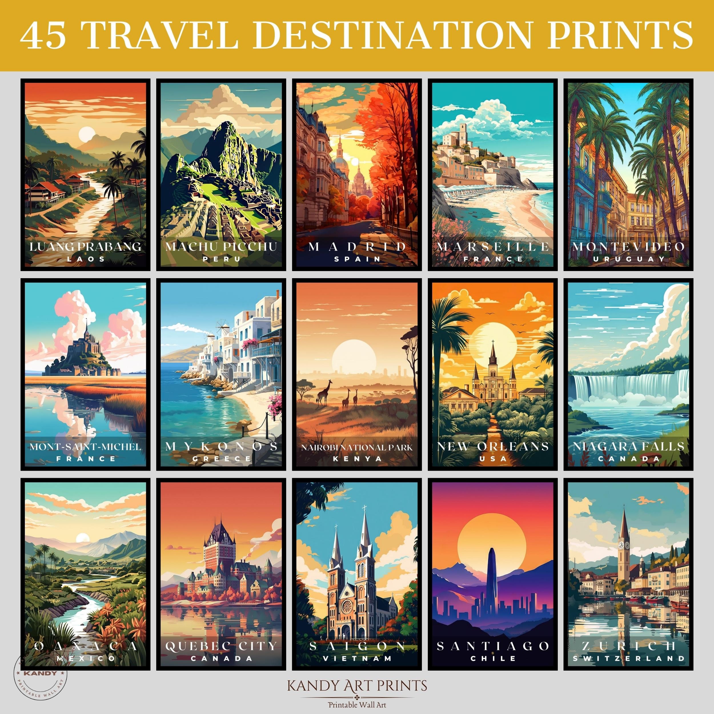 45 Travel Destination Prints Travel Poster Travel Wall - Etsy