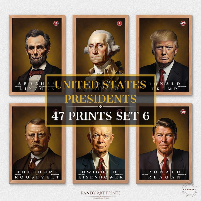 47 US Presidents Prints, US Presidents Poster, American History, Office ...