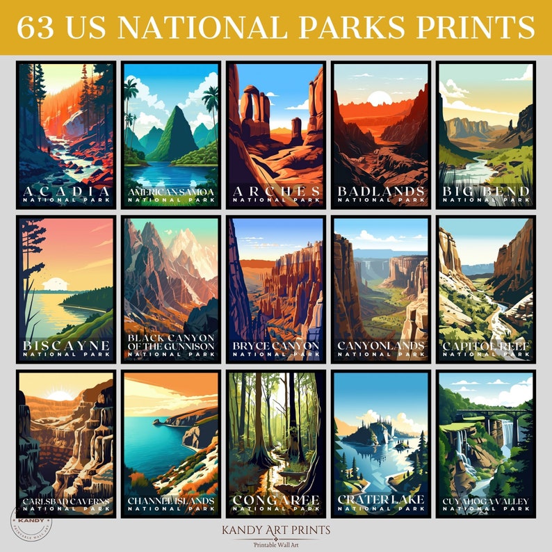 63 US National Park Prints, National Park Poster, Travel Wall Decor ...
