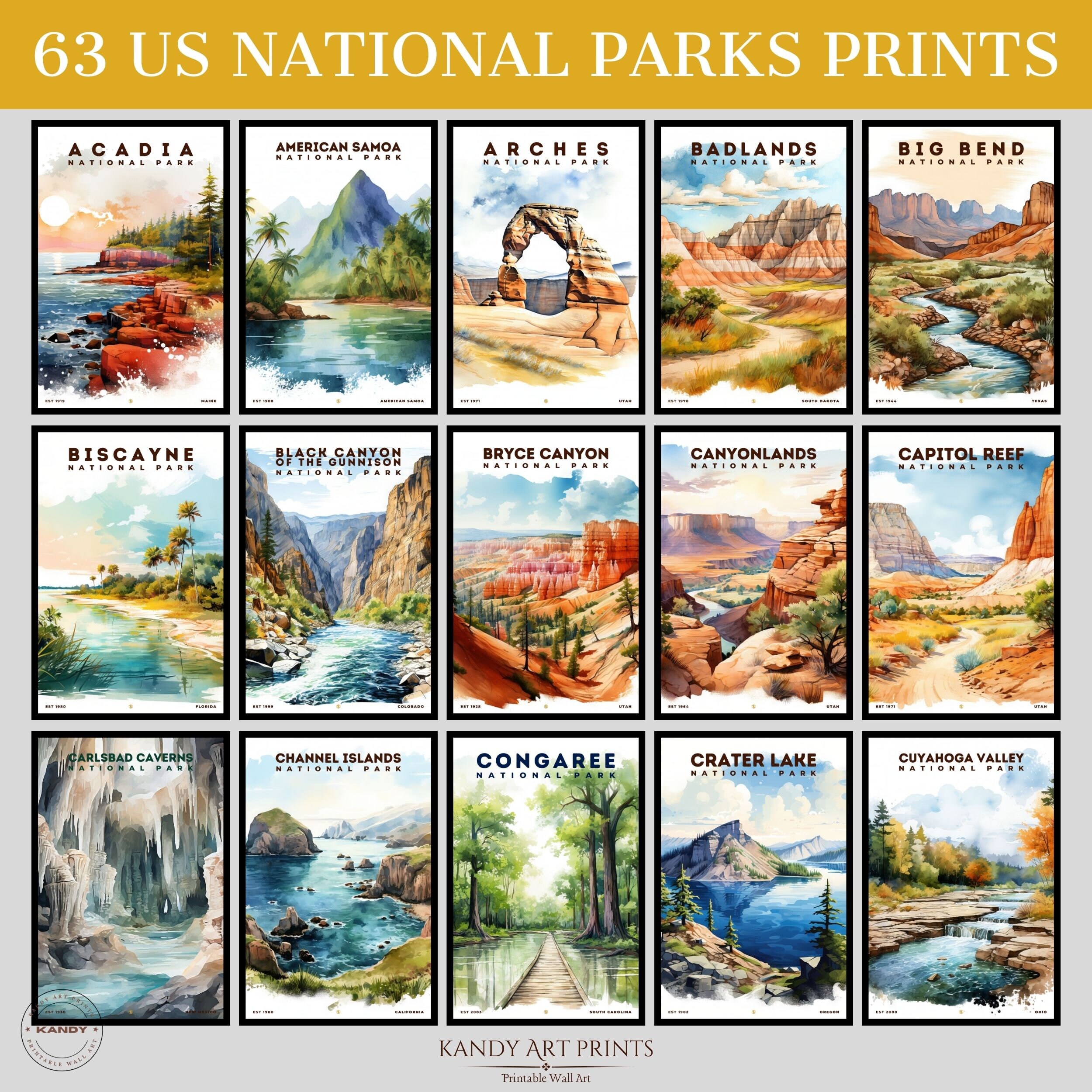 63 US National Park Prints National Park Poster Travel Wall - Etsy