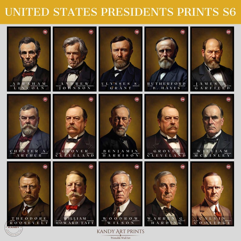 47 US Presidents Prints, US Presidents Poster, American History, Office ...