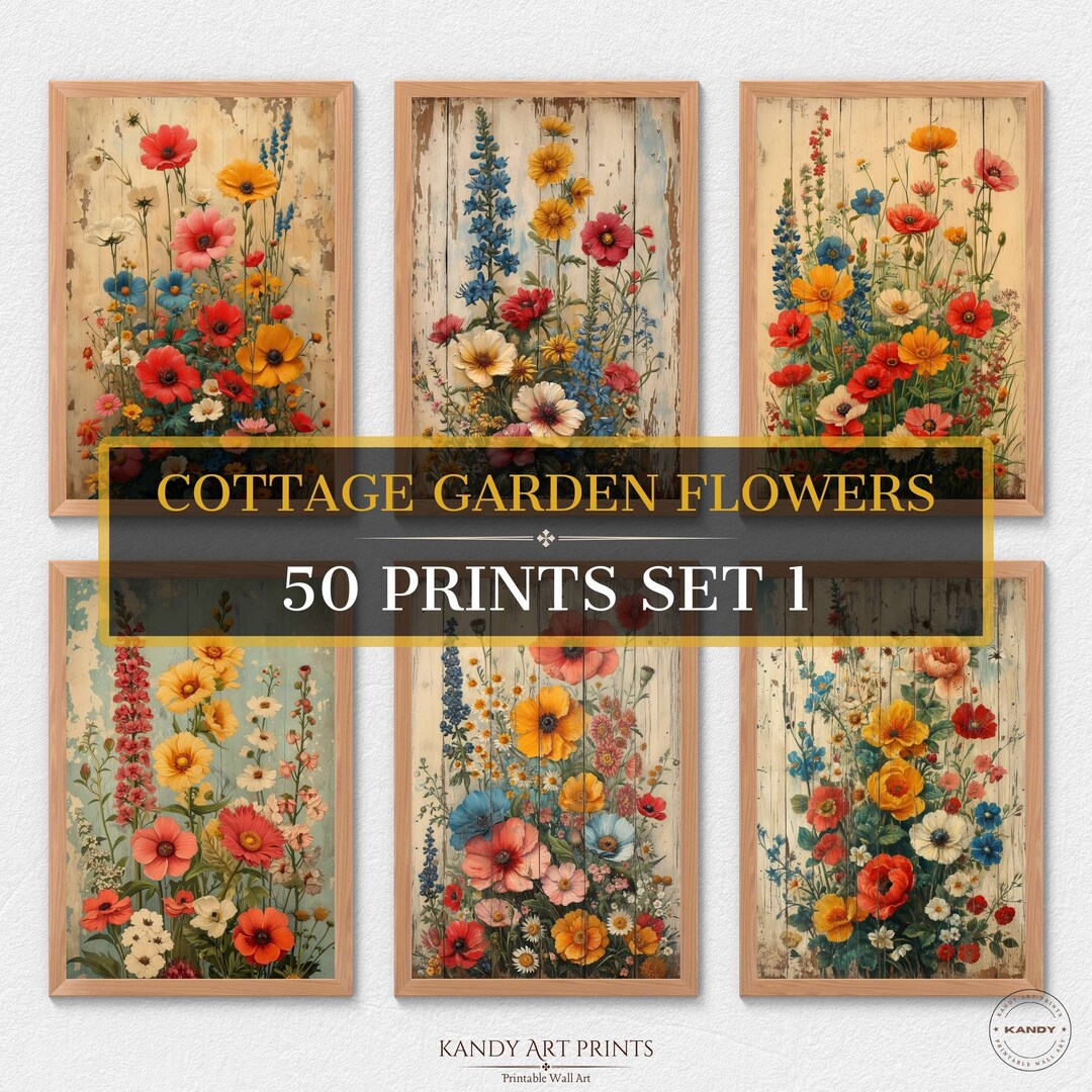 50 Cottage Garden Flower Prints, Vintage Botanical Illustrations ...