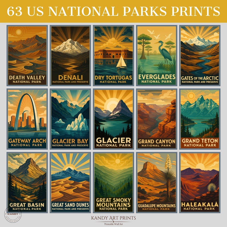 63 US National Park Prints, National Park Poster, Travel Wall Decor ...