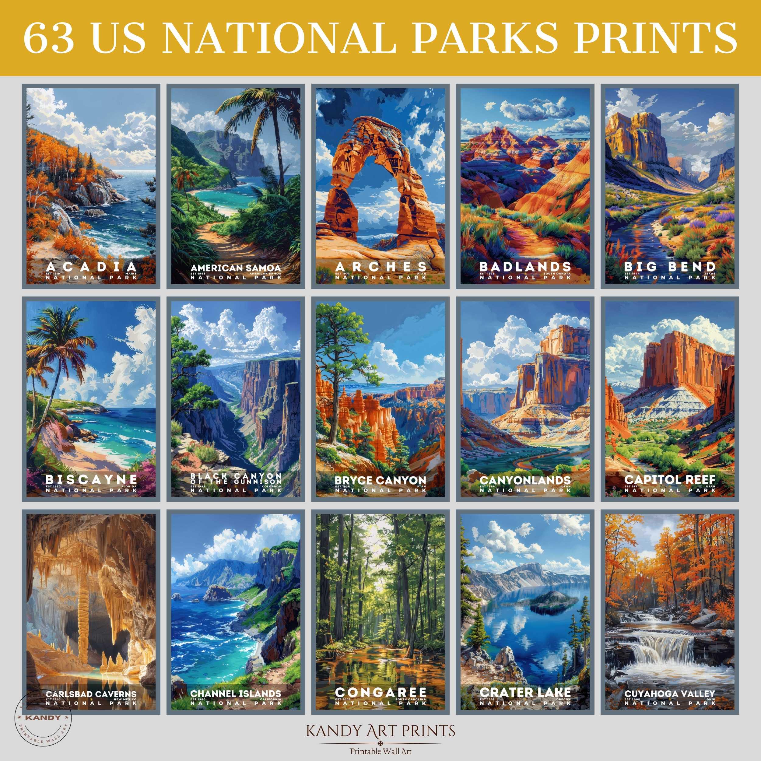 63 US National Park Prints, National Park Poster, Travel Wall Decor ...
