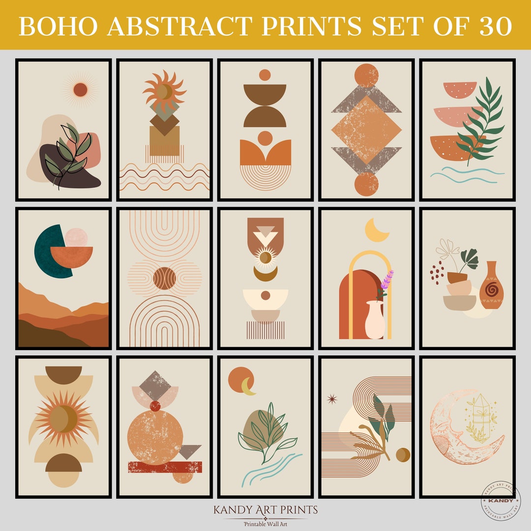 30 Boho Abstract Prints, Abstract Wall Art, Boho Abstract Poster, Boho ...