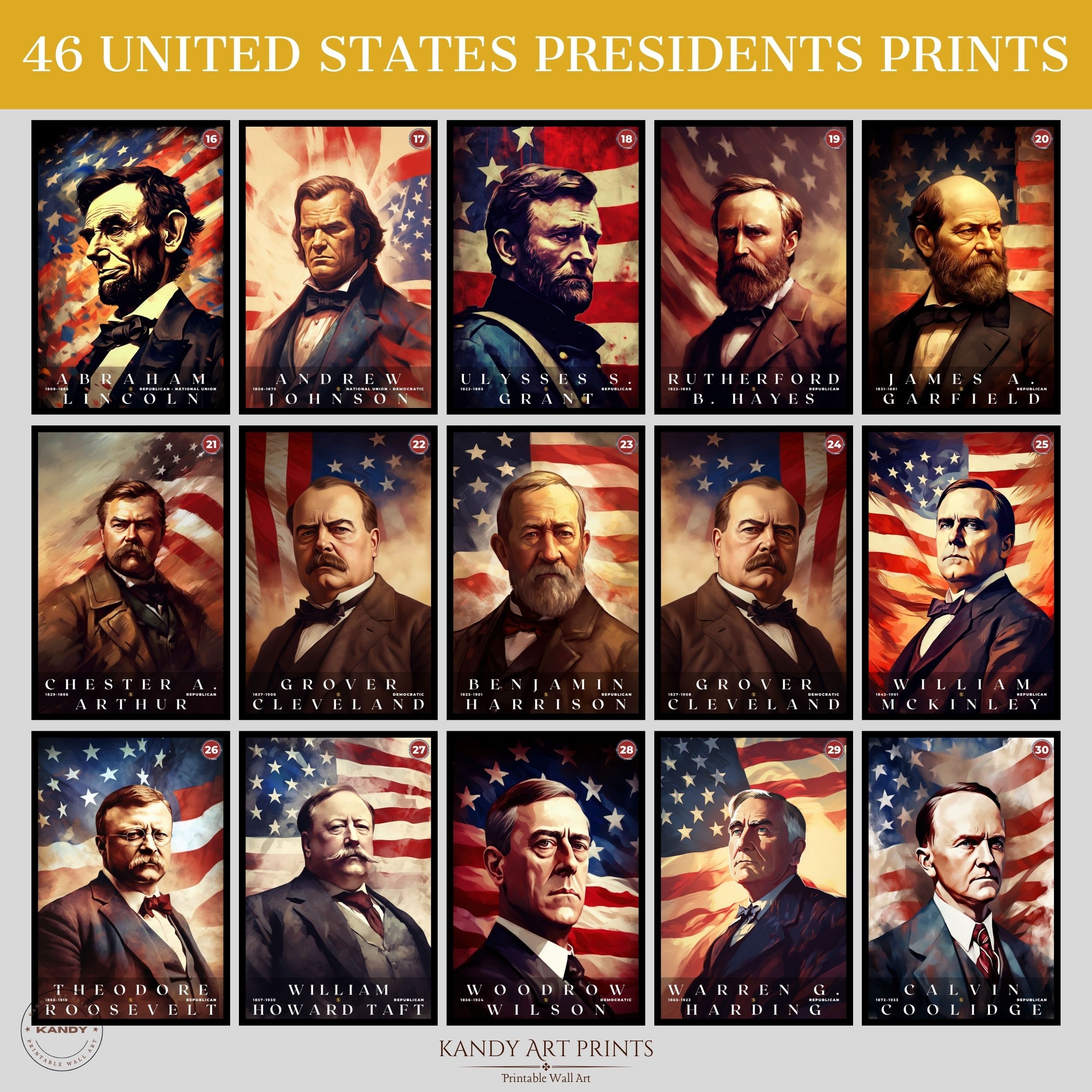 46 US Presidents Prints, US Presidents Poster, American History ...