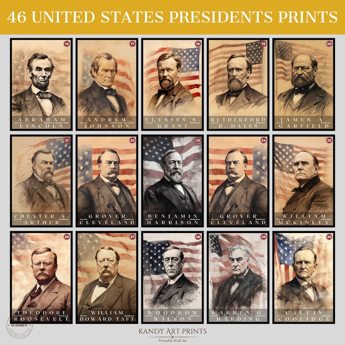 46 US Presidents Prints, US Presidents Poster, American History ...
