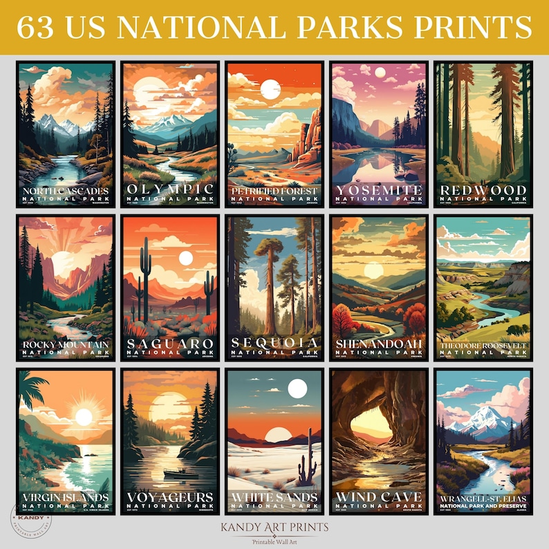 63 US National Park Prints, National Park Poster, Travel Wall Decor ...