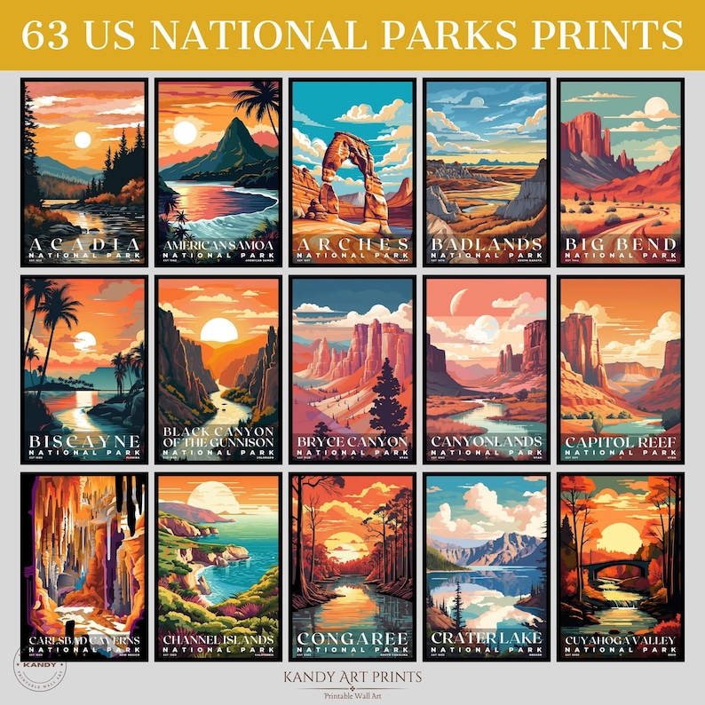 63 US National Park Prints, National Park Poster, Travel Wall Decor ...