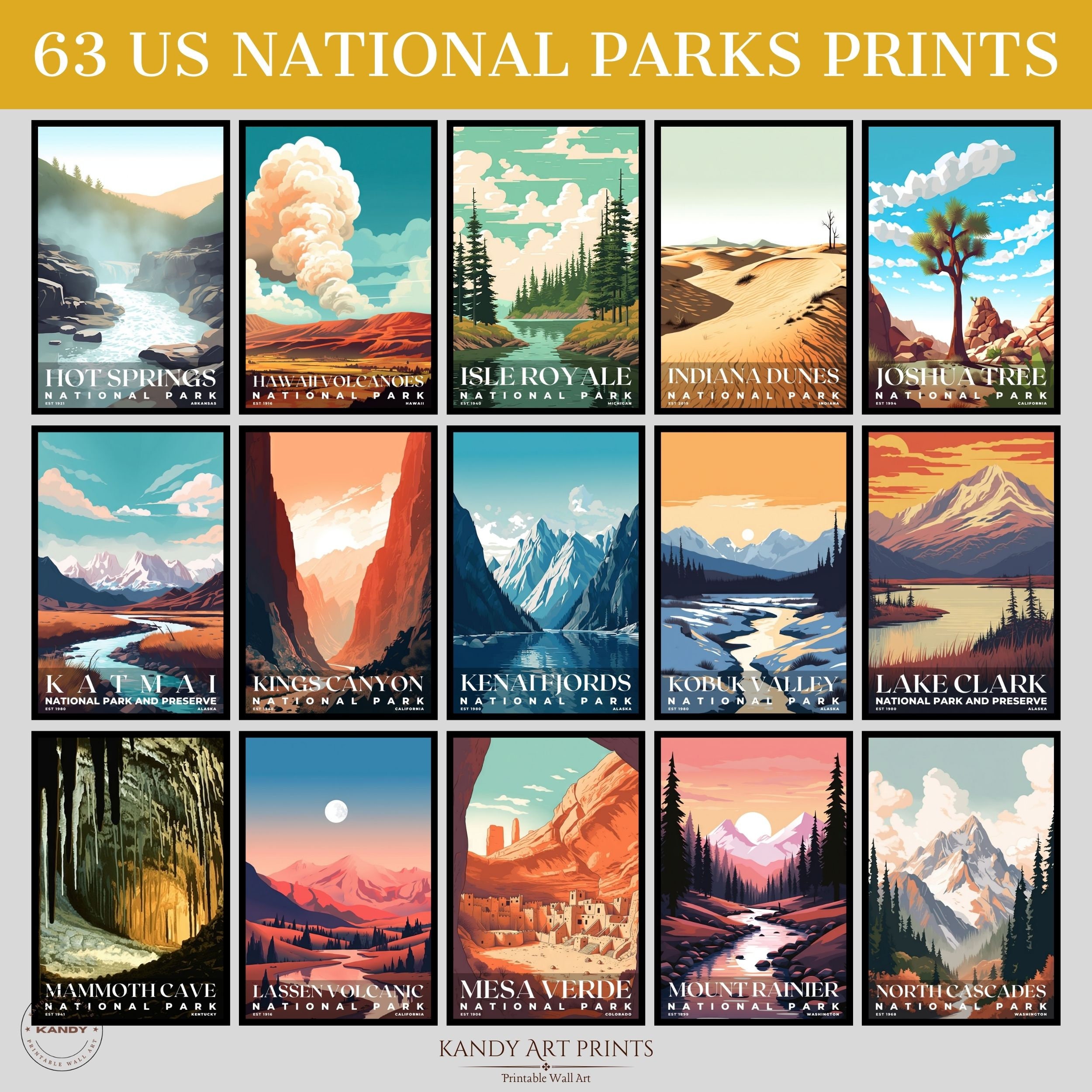 63 US National Park Prints, National Park Poster, Travel Wall Decor ...