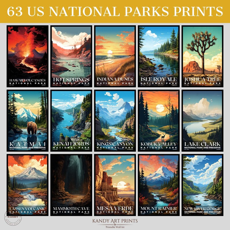 63 US National Park Prints, National Park Poster, Travel Wall Decor ...