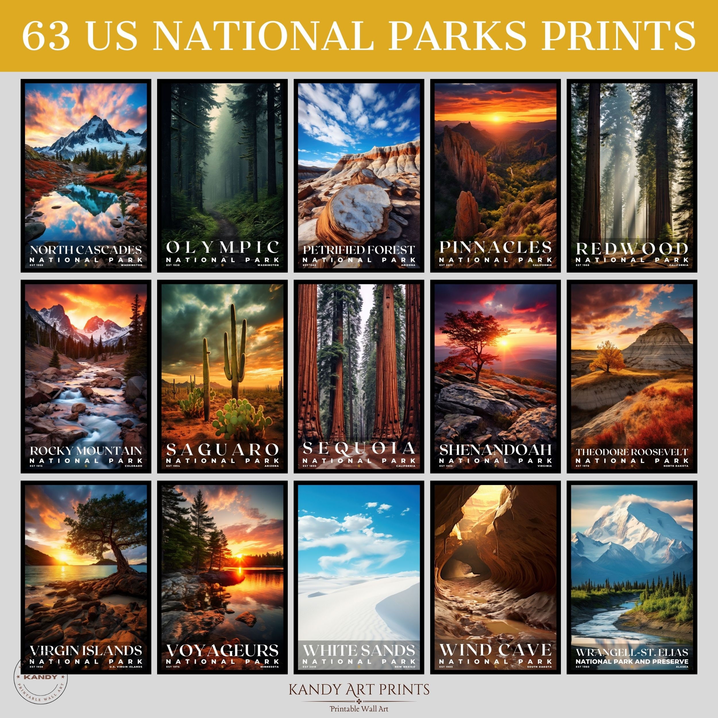 63 US National Park Prints, National Park Poster, Travel Wall Decor ...