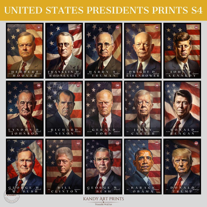 47 US Presidents Prints, US Presidents Poster, American History, Office ...