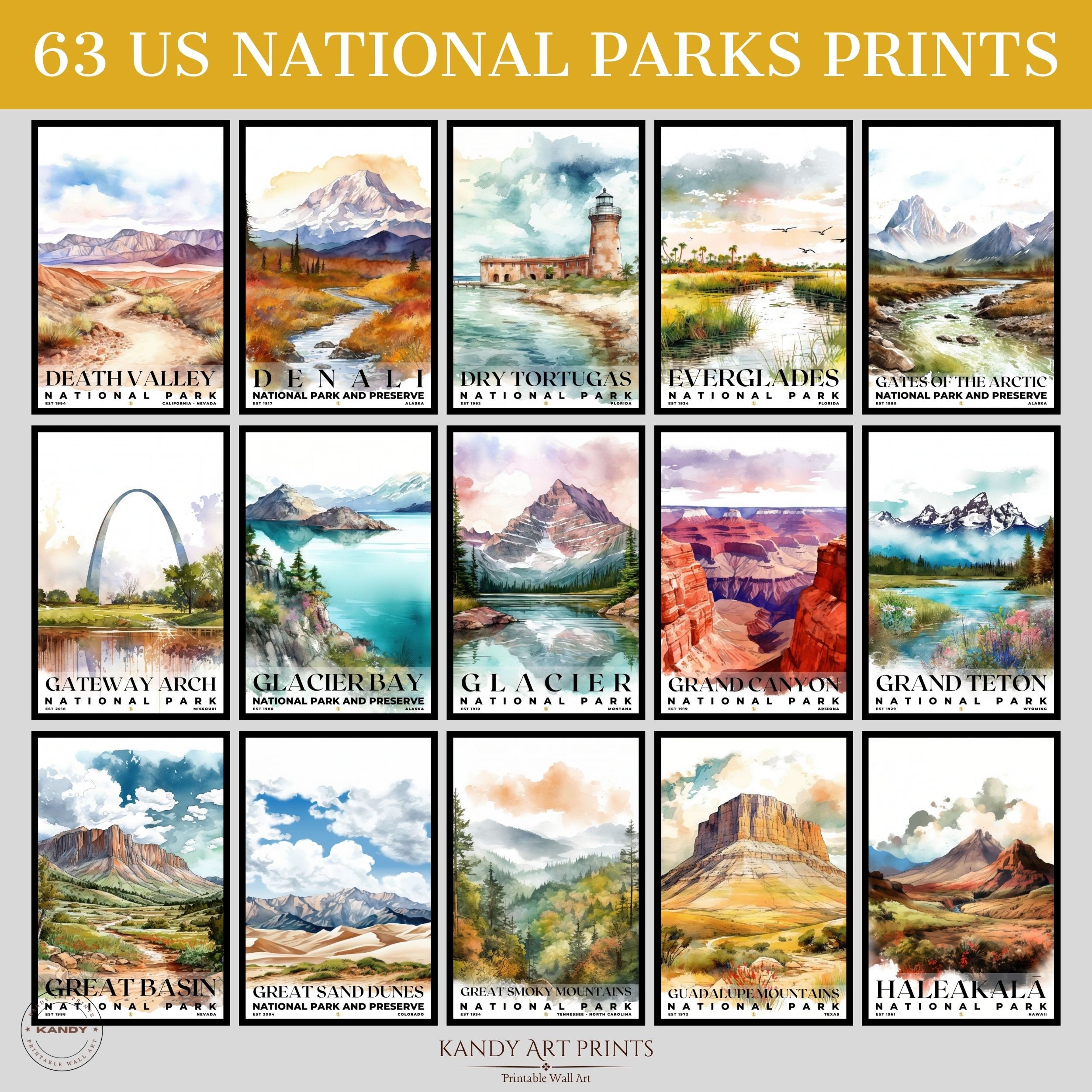 63 US National Park Prints National Park Poster Travel Wall - Etsy