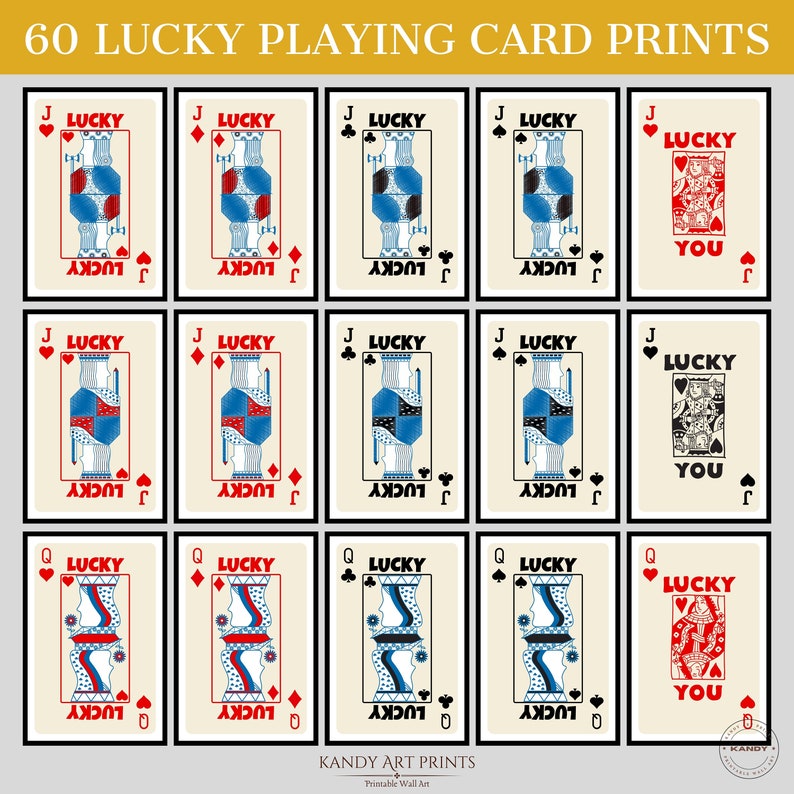 60 Playing Card Prints, Retro Wall Art, Printable Wall Art, Funny Art ...