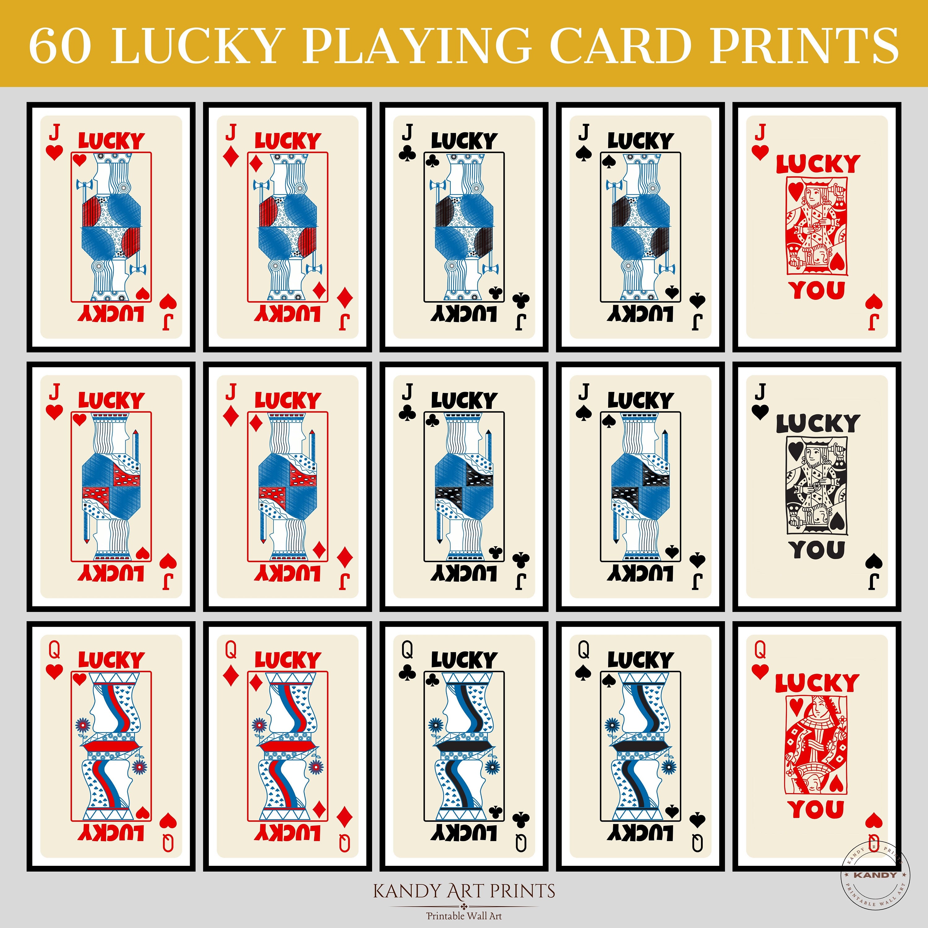 60 Playing Card Prints, Retro Wall Art, Printable Wall Art, Funny Art ...