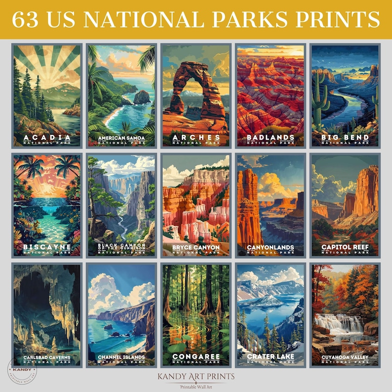 63 US National Park Prints, National Park Poster, Travel Wall Decor ...