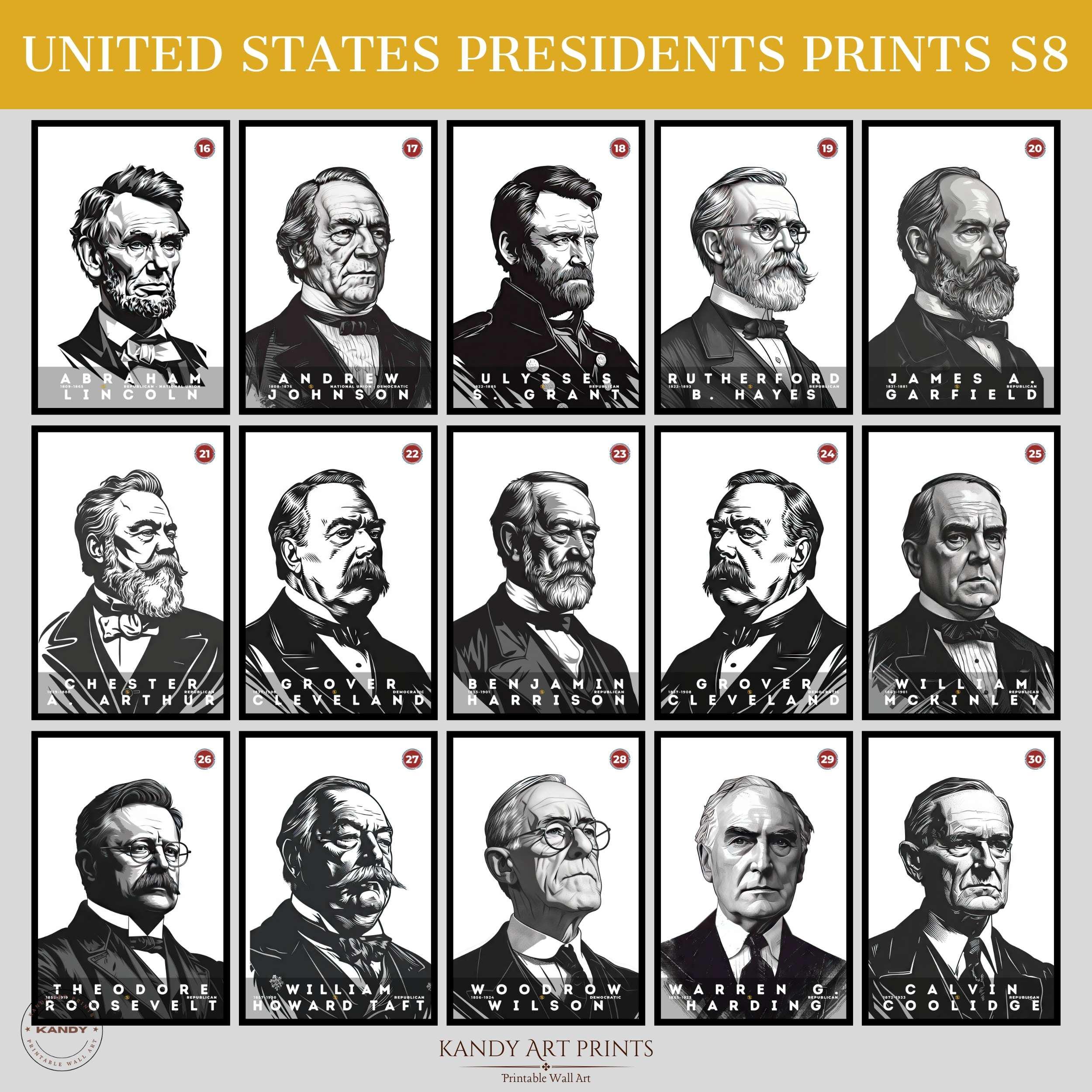 47 US Presidents Prints, US Presidents Poster, American History, Office ...