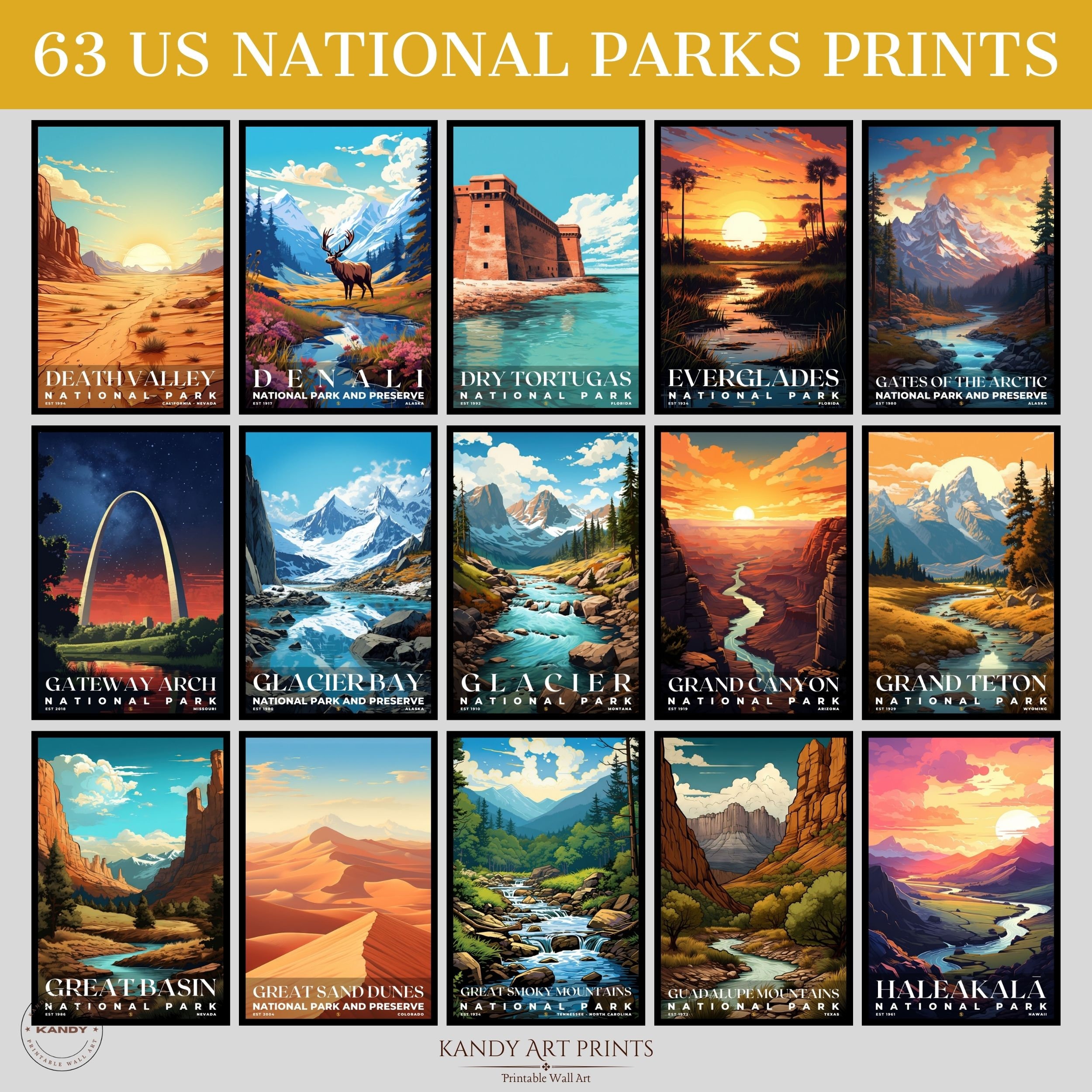 63 US National Park Prints, National Park Poster, Travel Wall Decor ...
