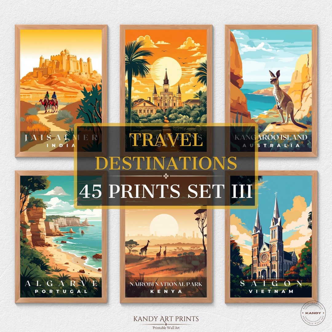 45 Travel Destination Prints, Travel Poster, Travel Wall Decor, Retro ...