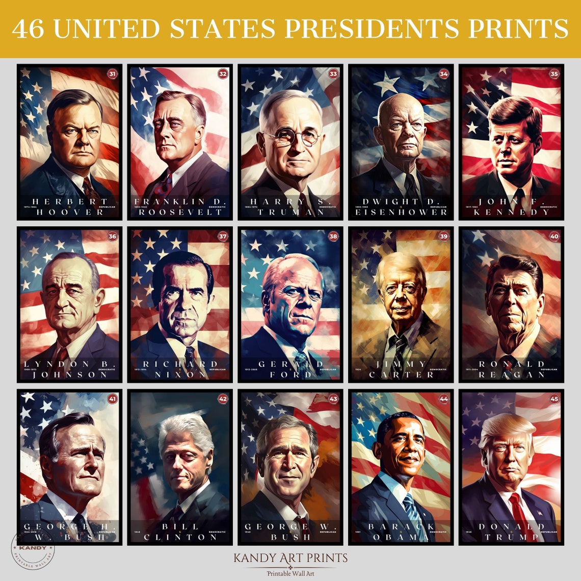 46 US Presidents Prints, US Presidents Poster, American History ...