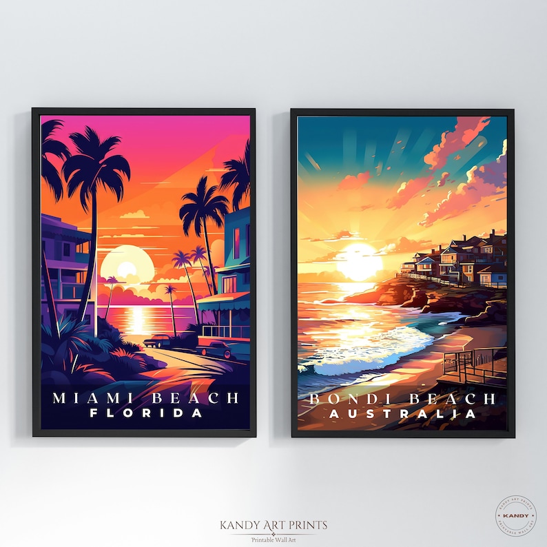 Travel Posters, 45 Beautiful Beach Prints, Beach Lover Gift, Retro ...
