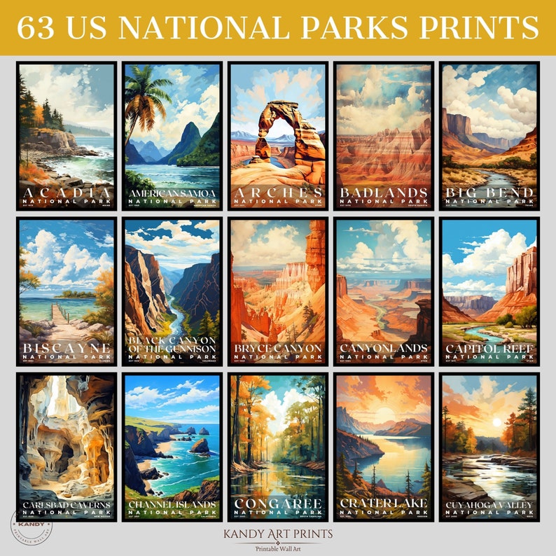63 US National Park Prints, National Park Poster, Travel Wall Decor ...