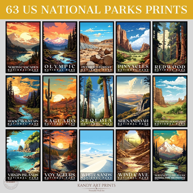 63 US National Park Prints, National Park Poster, Travel Wall Decor ...