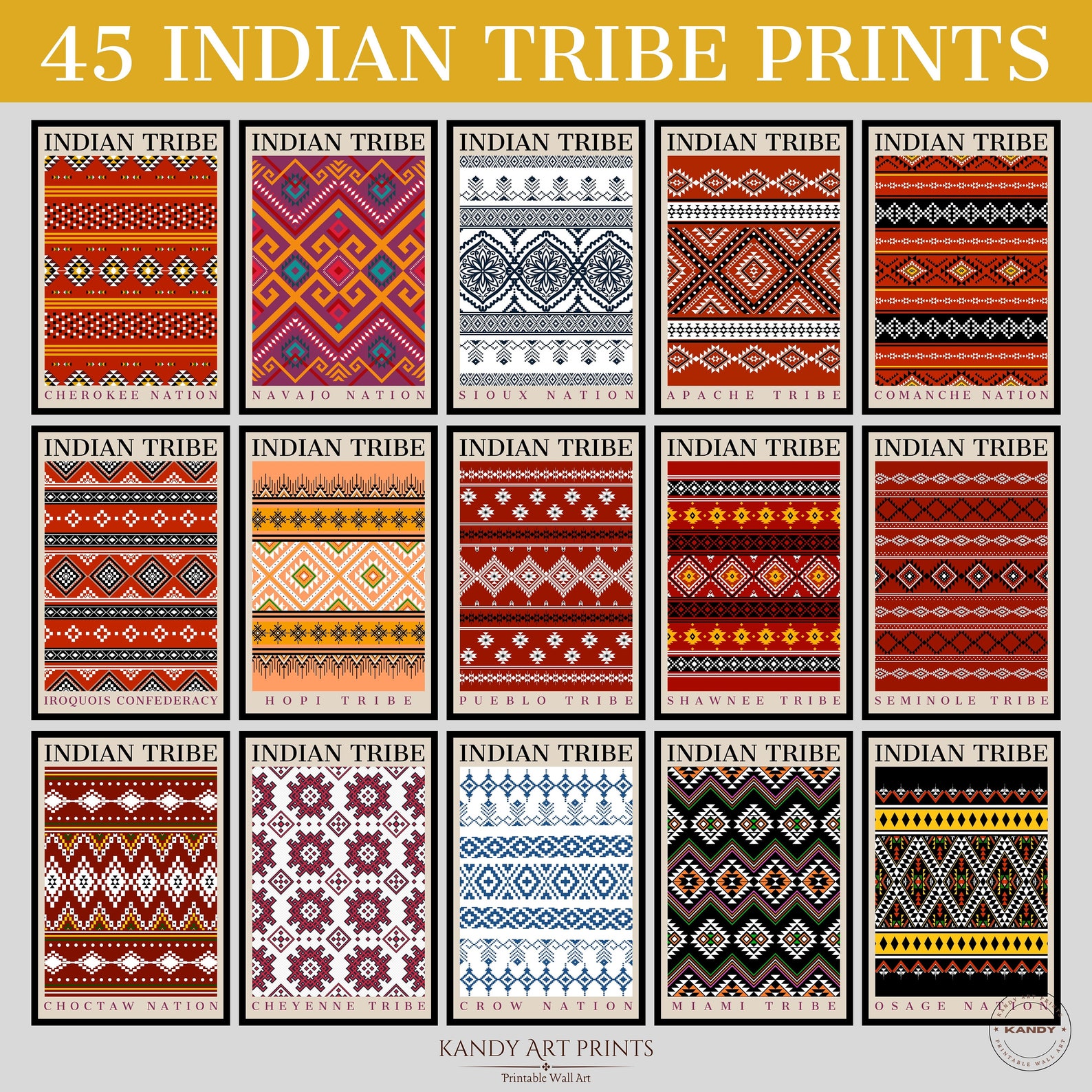 45 Indian Tribe Pattern Prints, Native American Wall Art, Aztec Tribal ...